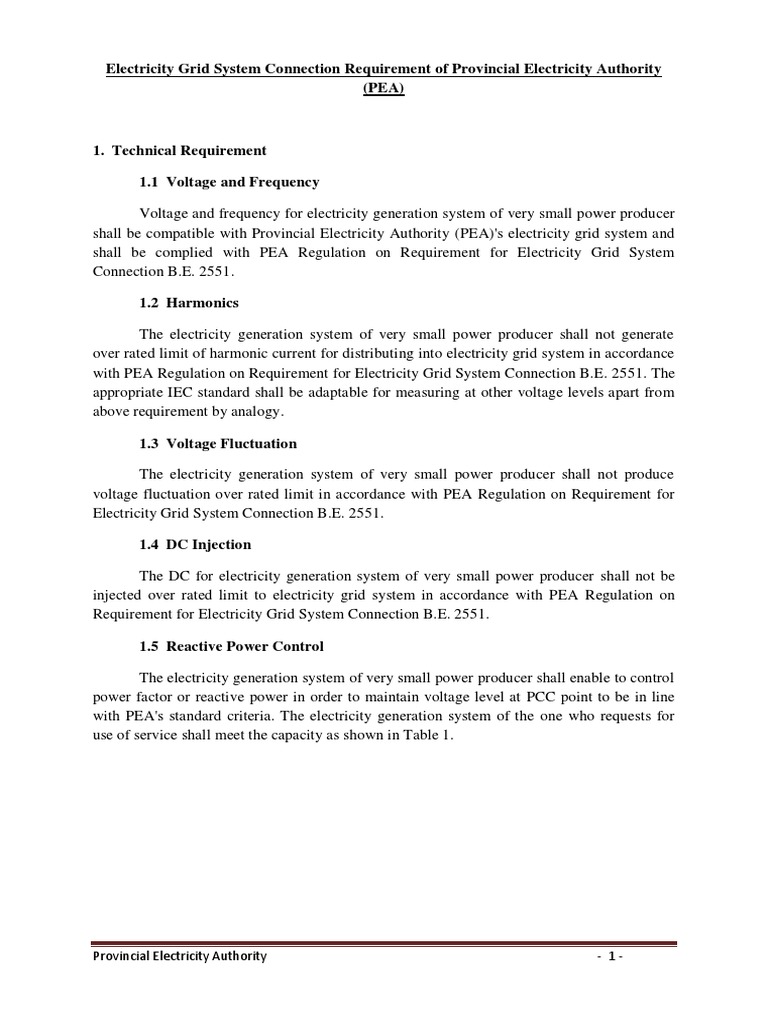 PEA Electricity Grid Connection Requirements | PDF | Power Supply ...