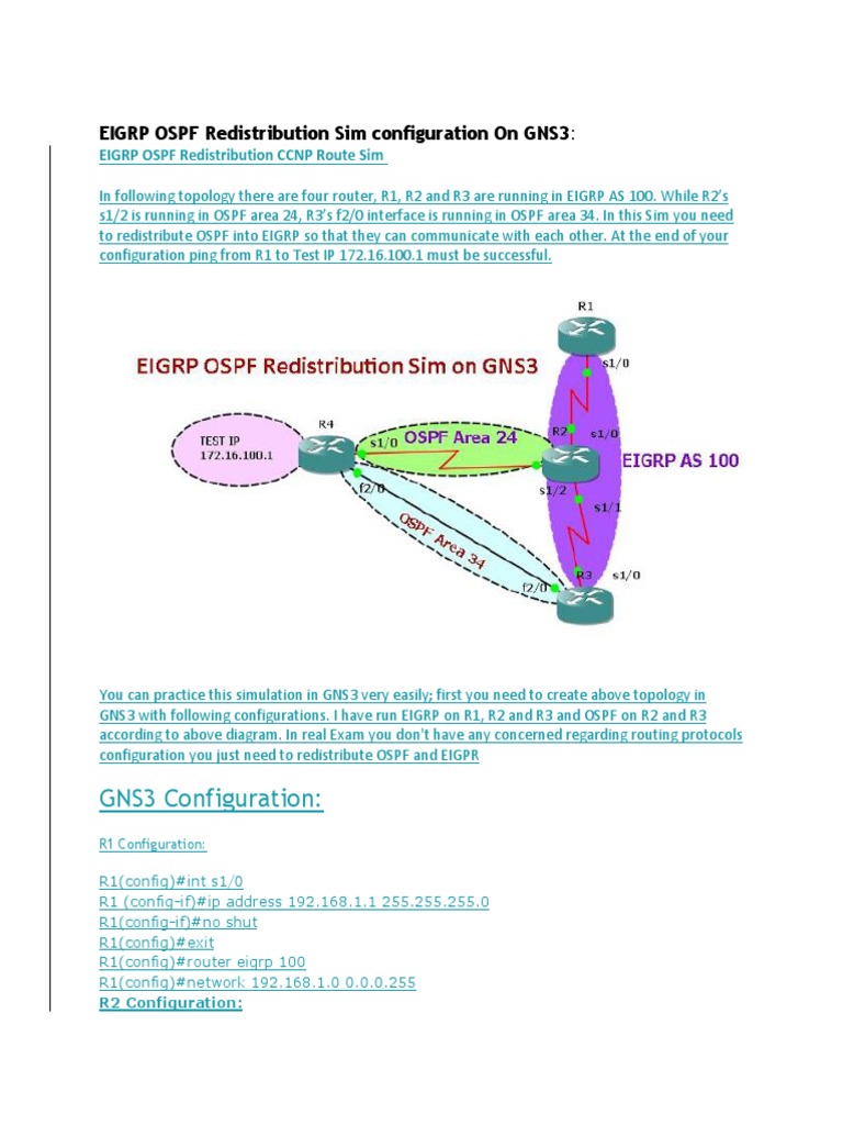 Eigrp Ospf Redistribution Sim Configuration On Gns3 Pdf Network Switch Radius