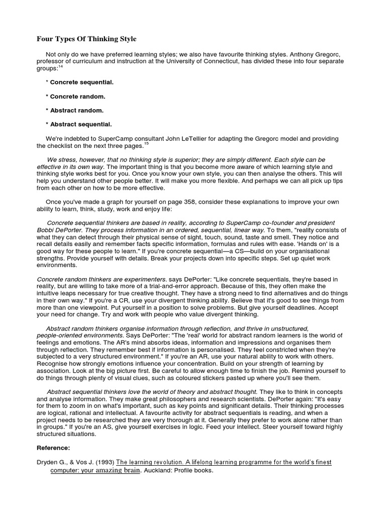 Anthony Gregorc 4 Mind Styles.pdf | Abstraction | Thought