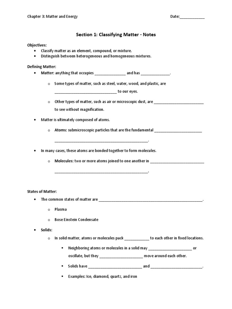 3.1 Classifying Matter Notes | Download Free PDF | Mixture | Chemical ...