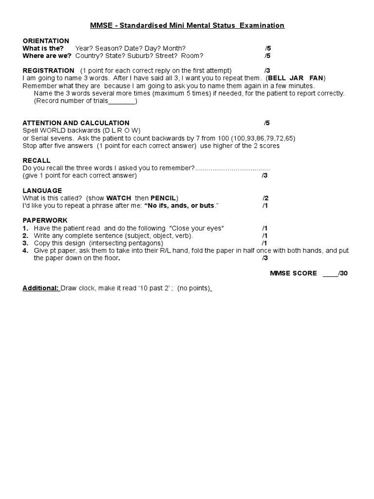 Standardised Mini Mental Status Exam | PDF
