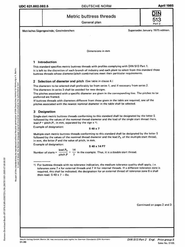 DIN 513-2-1985, Metric Buttress Thread | PDF