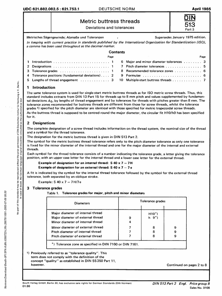 DIN - 513!3!1985, Metric Buttress-Thread | PDF
