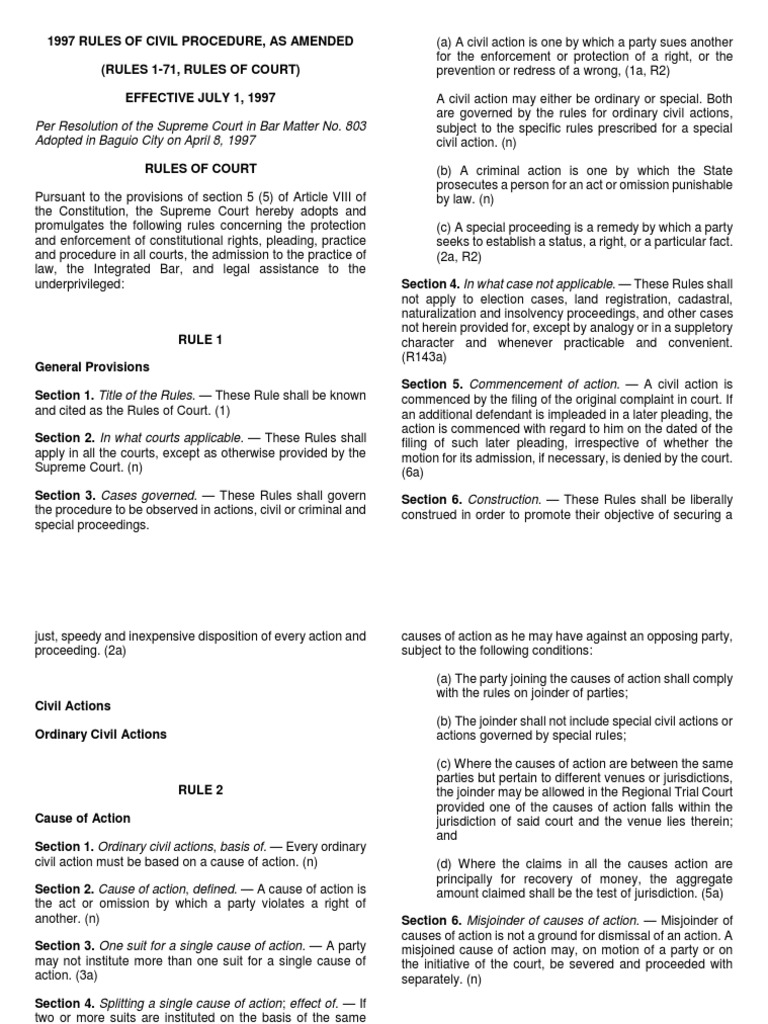 Rules of Court (FULL TEXT) | PDF | Pleading | Cause Of Action