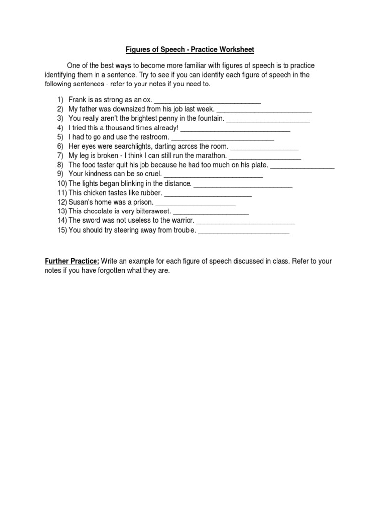 Gr. 9 Figures of Speech Worksheet