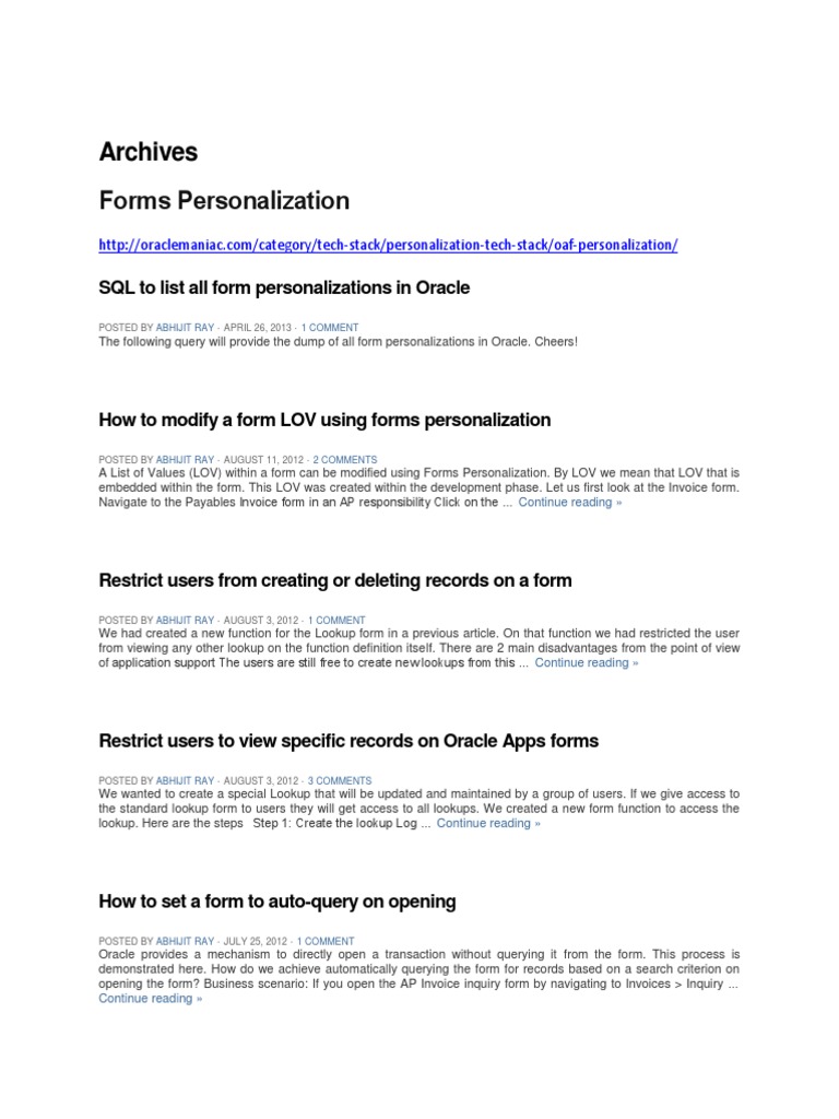 Form Oaf Personalization | Download Free PDF | Oracle Database | Menu (Computing)