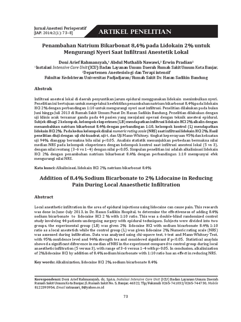 Efektivitas Natrium Bikarbonat pada Lidokain | PDF
