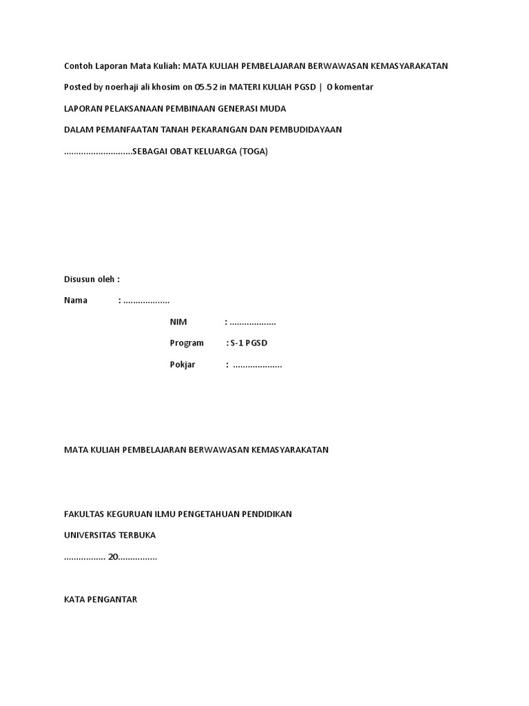 Contoh Laporan Mata Kuliah | PDF