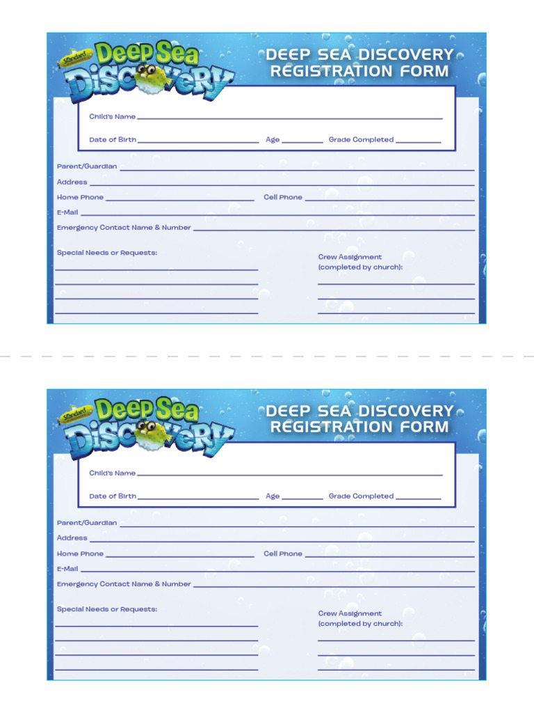 Deep Sea Discovery Registration Form | PDF