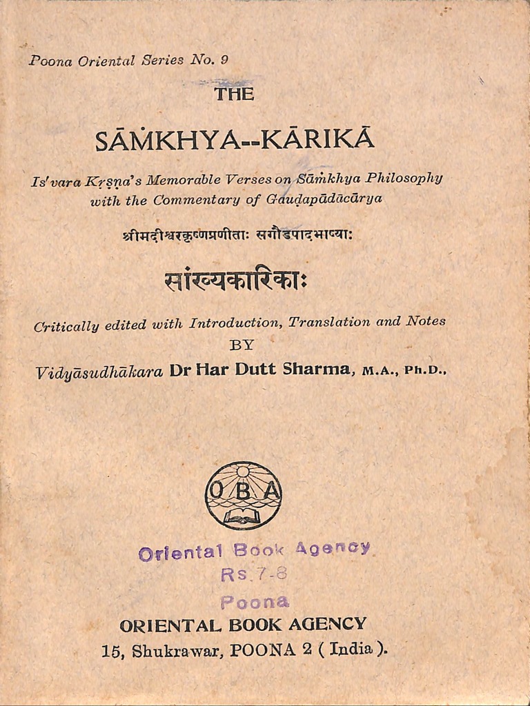 The Samkhya Karika 1933 - Dr. Har Dutt Sharma | PDF