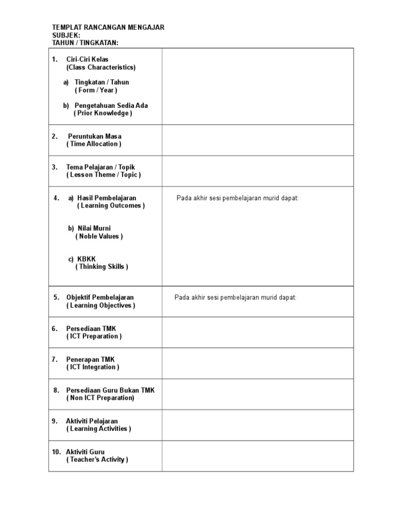 Rancangan Mengajar: Template Lengkap | PDF | Career & Growth | Computers