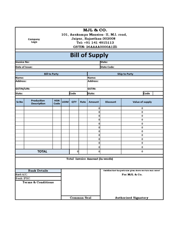 GST Bill of Supply Format | PDF | Business Documents | Invoice GST Bill of Supply Format | PDF | Business Documents | Invoice
