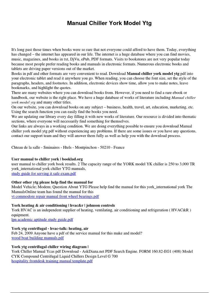 Manual Chiller York Model Ytg 2 | PDF | Hvac | E Books