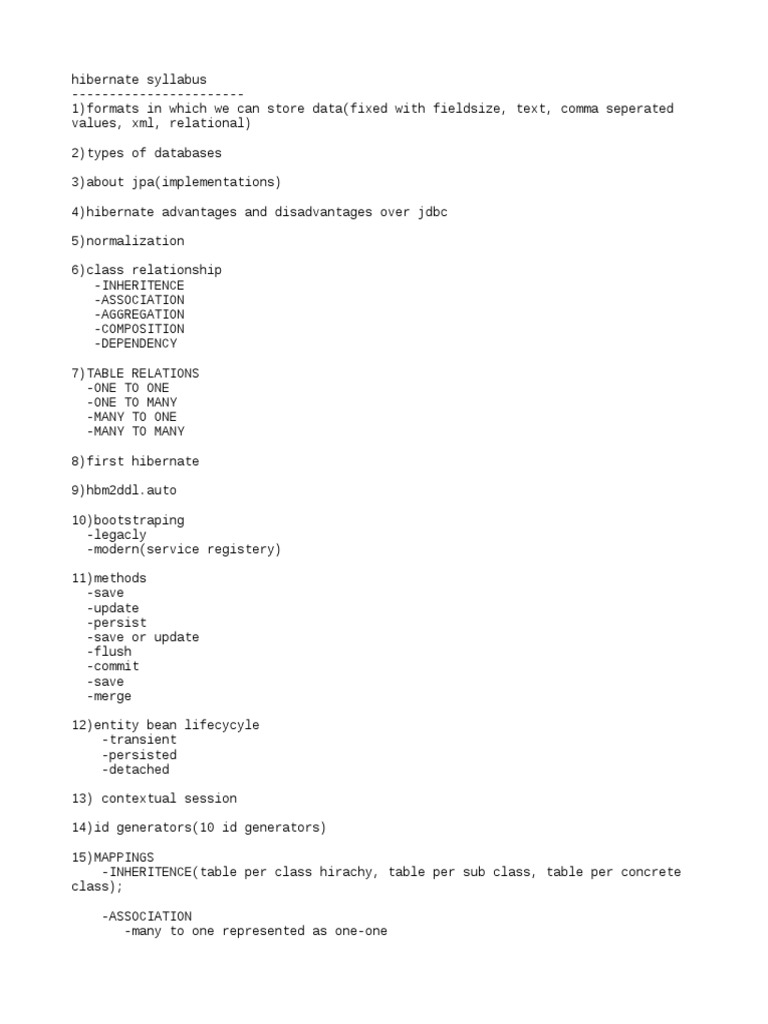 Hibernate Syllabus | PDF | Areas Of Computer Science | Computer Data
