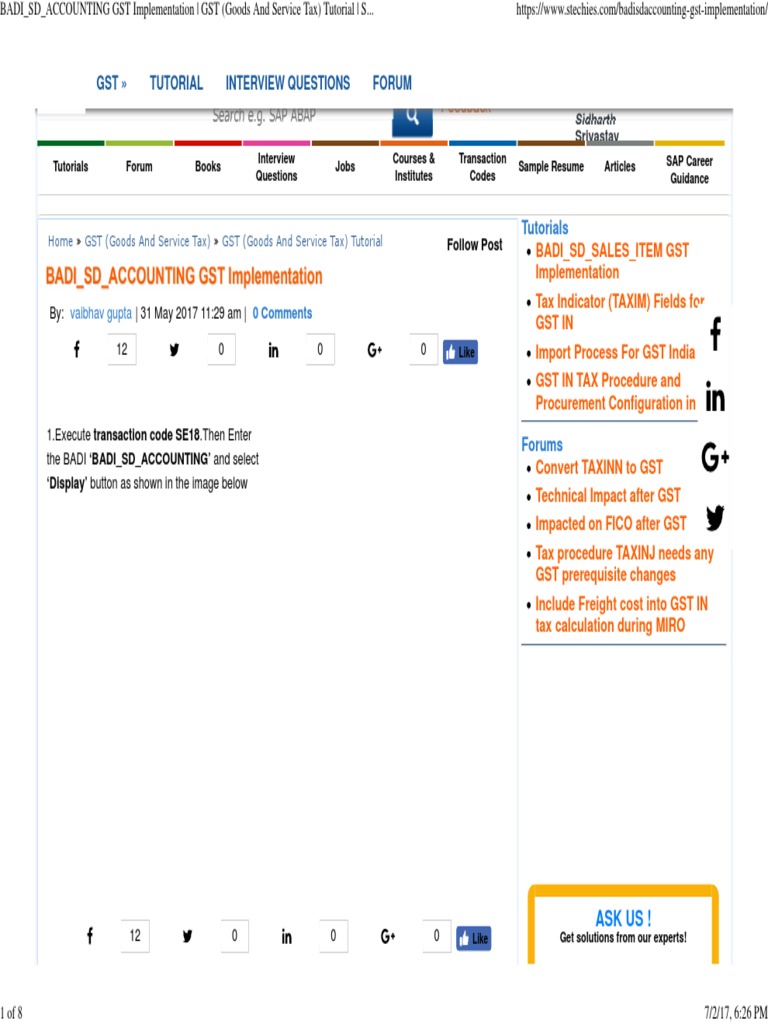 BADI - SD - ACCOUNTING GST Implementation - GST (Goods and Service Tax ...