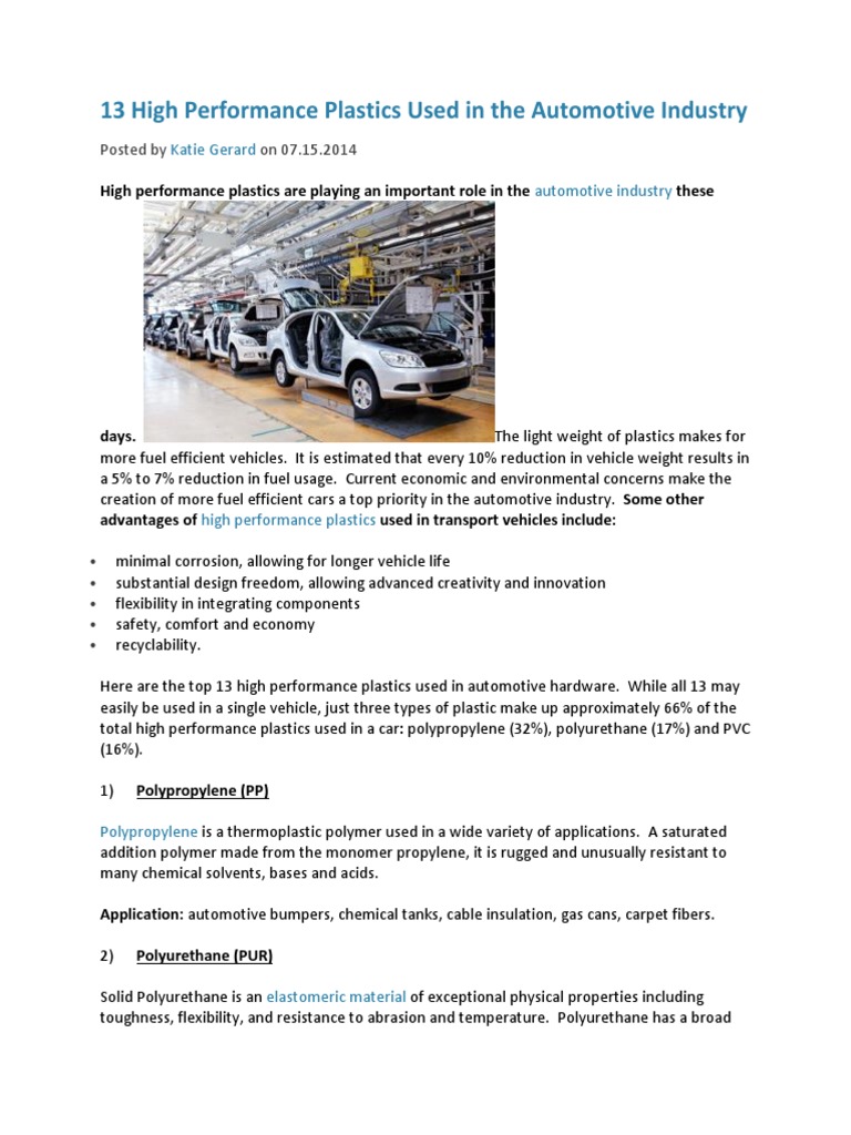 Key High-Performance Plastics in Autos | PDF | Thermoplastic | Polystyrene