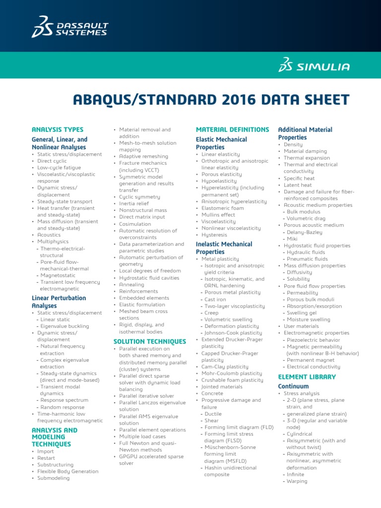 Simulia Abaqus Standard Datasheet | PDF | Stress (Mechanics) | Viscoelasticity