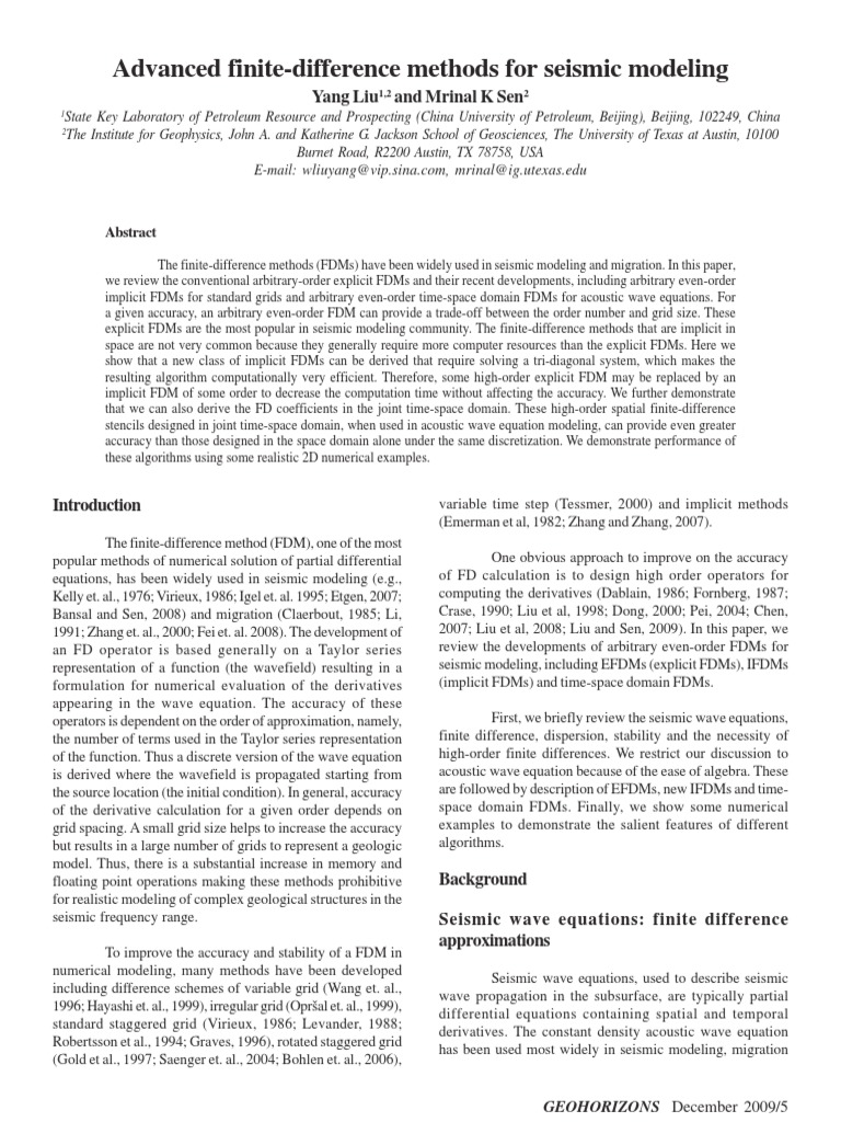 Advanced Finite-Difference Methods For Seismic Modeling | PDF | Finite ...