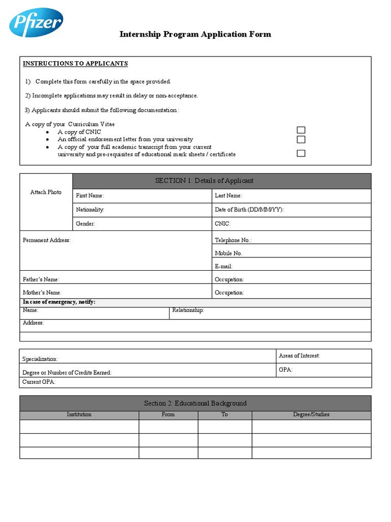 Internship Program Application Form: Instructions To Applicants | PDF ...