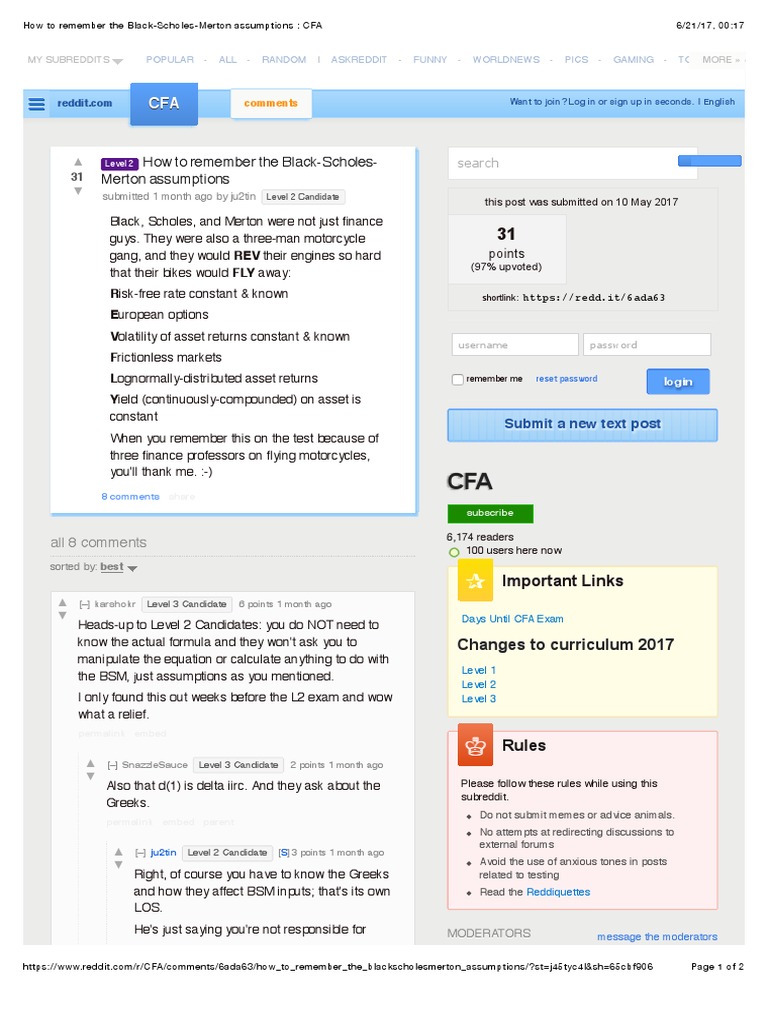 How To Remember The Black-Scholes-Merton Assumptions: CFA | PDF | Black ...