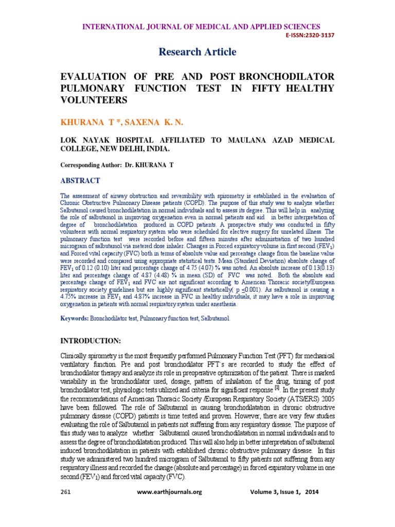 Research Article: Evaluation of Pre and Post Bronchodilator Pulmonary ...