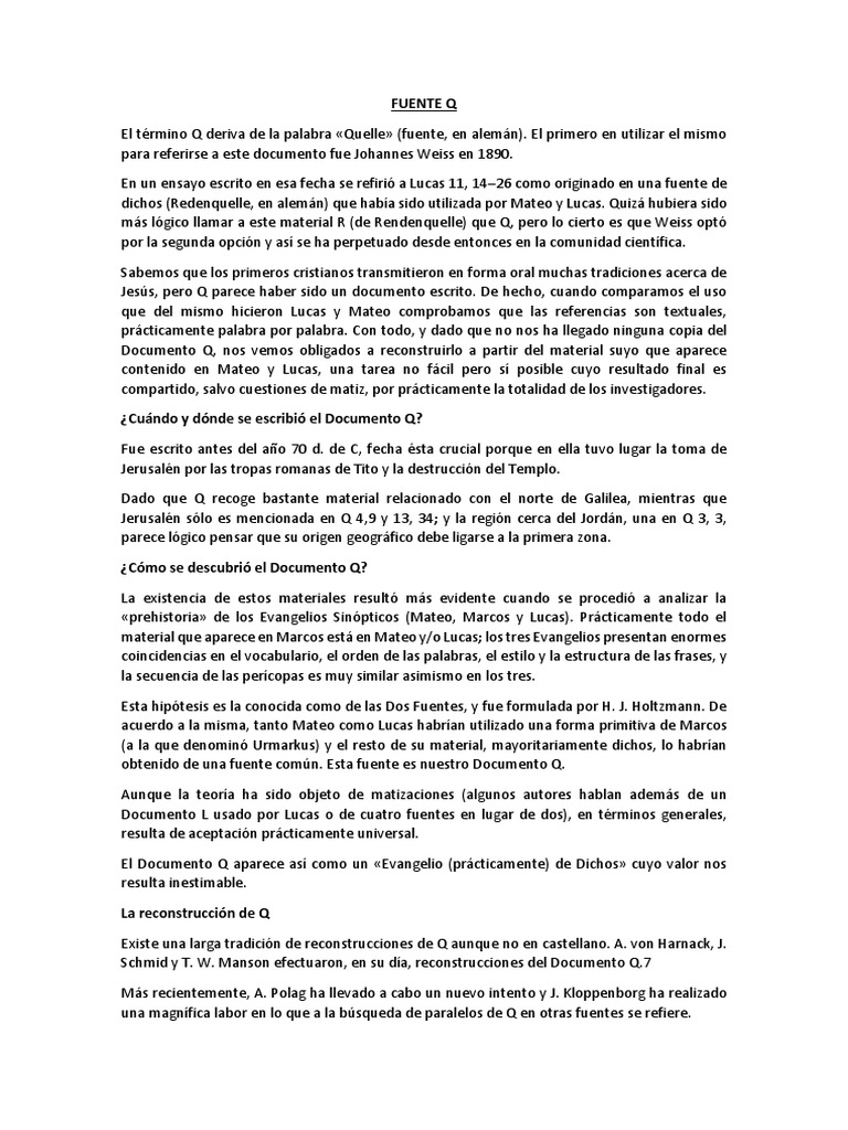 Fuente Q | PDF | Evangelio De Lucas | Evangelio de Mateo