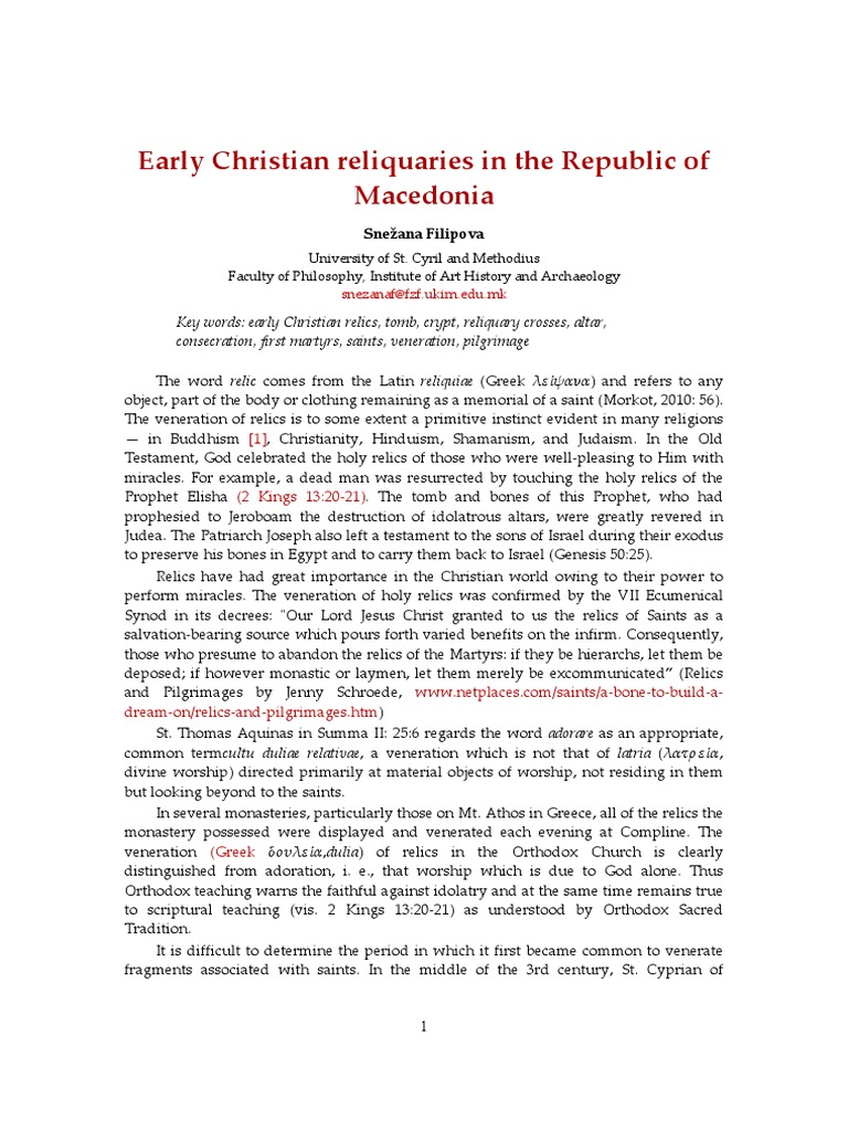 Early Christian Reliquaries in The Republic of Macedonia - Snežana ...