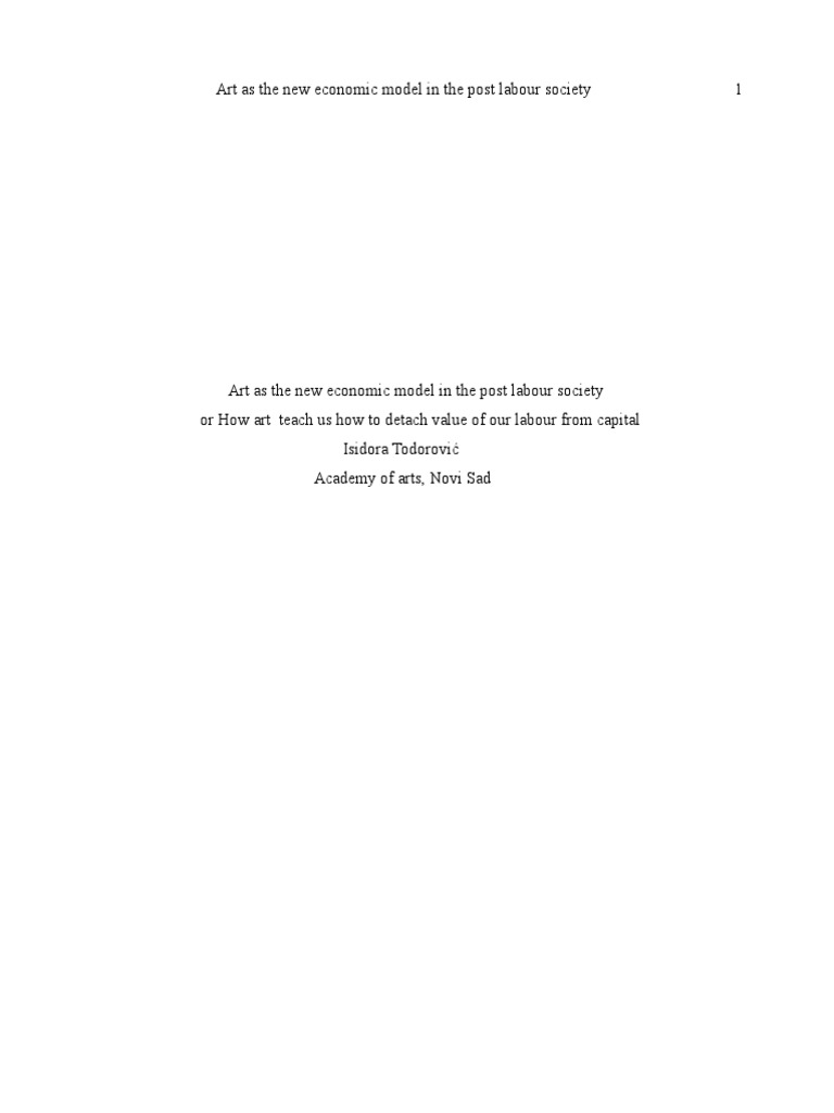 Art As The New Economic Model in The Post Labour Society | PDF | Labour ...