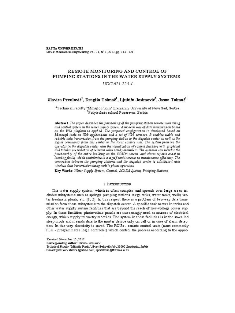 Pumping Stations in The Water Supply Systems | Download Free PDF ...