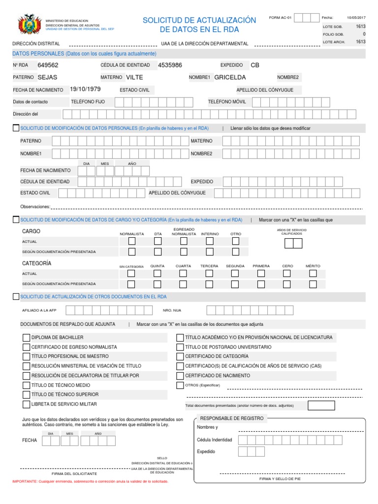 Rda Update Form | PDF