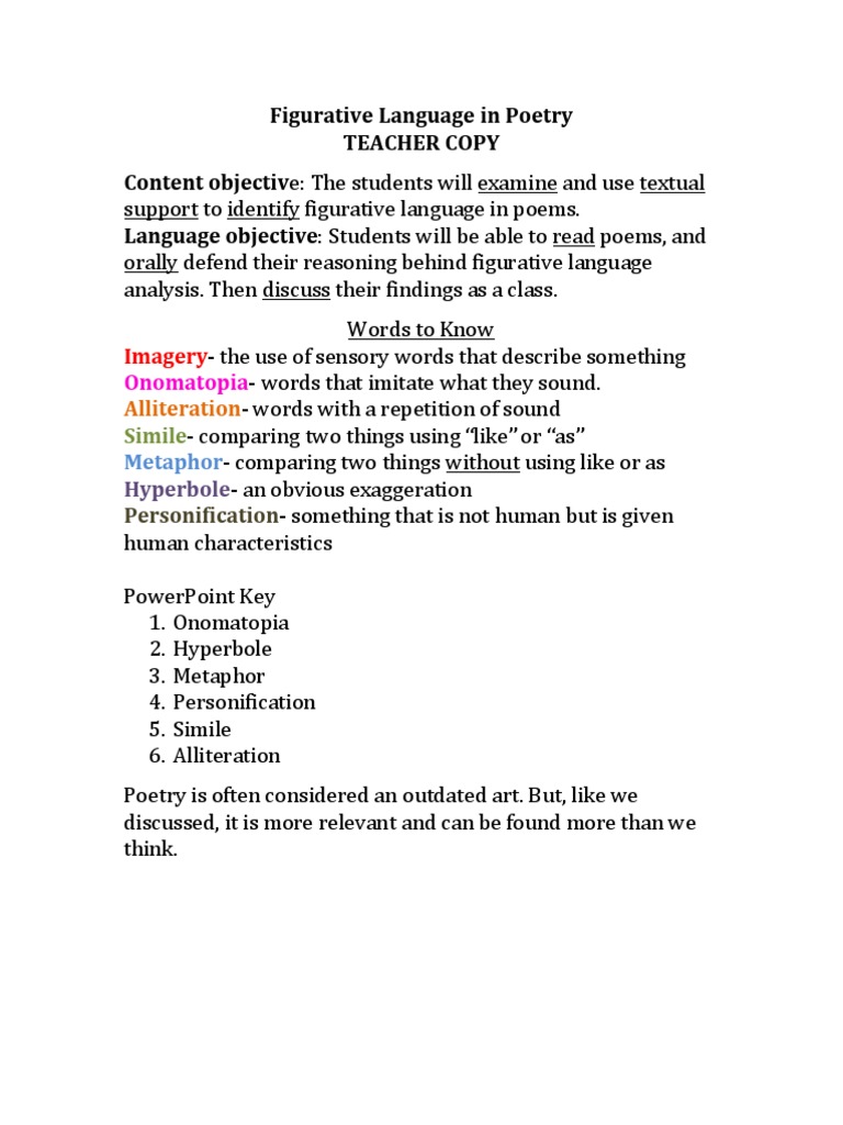 Analyzing Figurative Language in Poetry | PDF