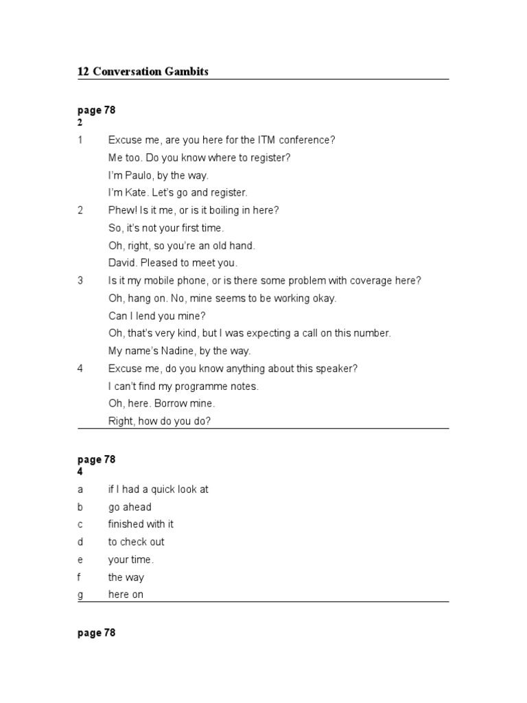 Examples of Conversation Gambits | PDF | Language Arts & Discipline ...