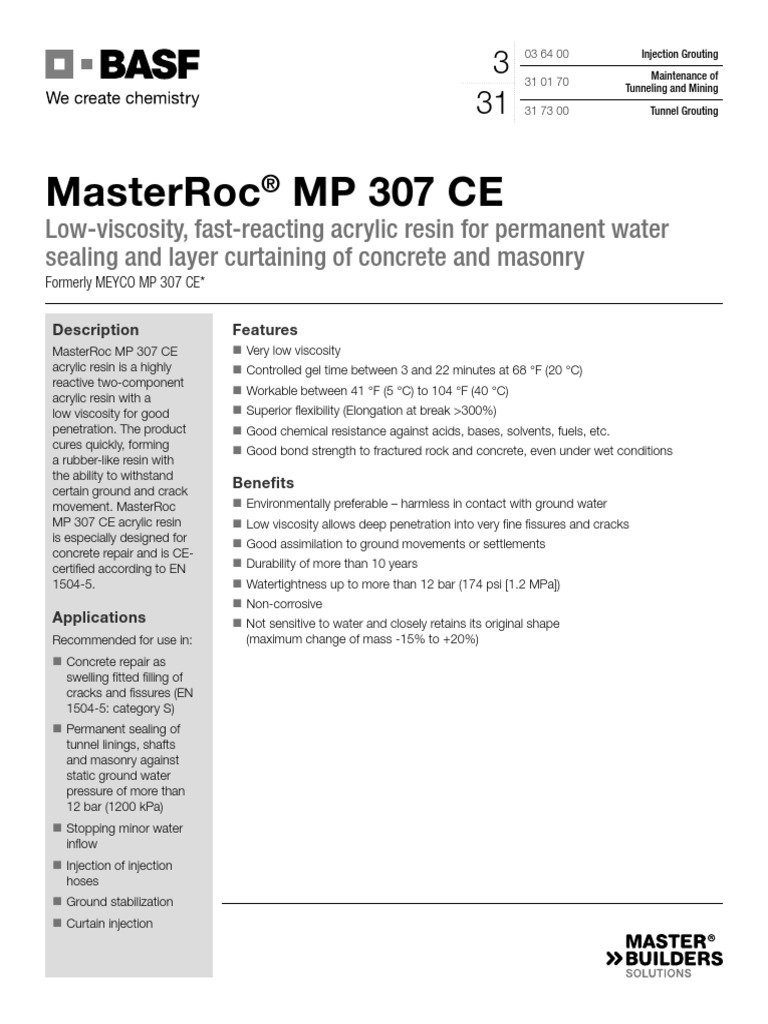Tds Masterroc MP 307 Ce | Download Free PDF | Viscosity | Concrete