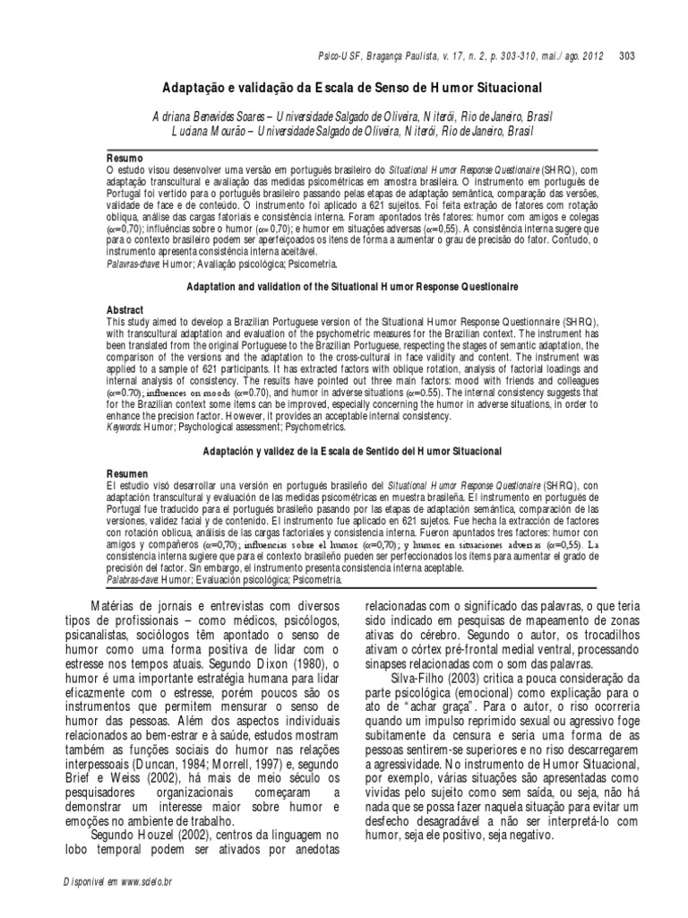 Adaptação e Validação Da Escala de Senso de Humor Situacional | PDF ...