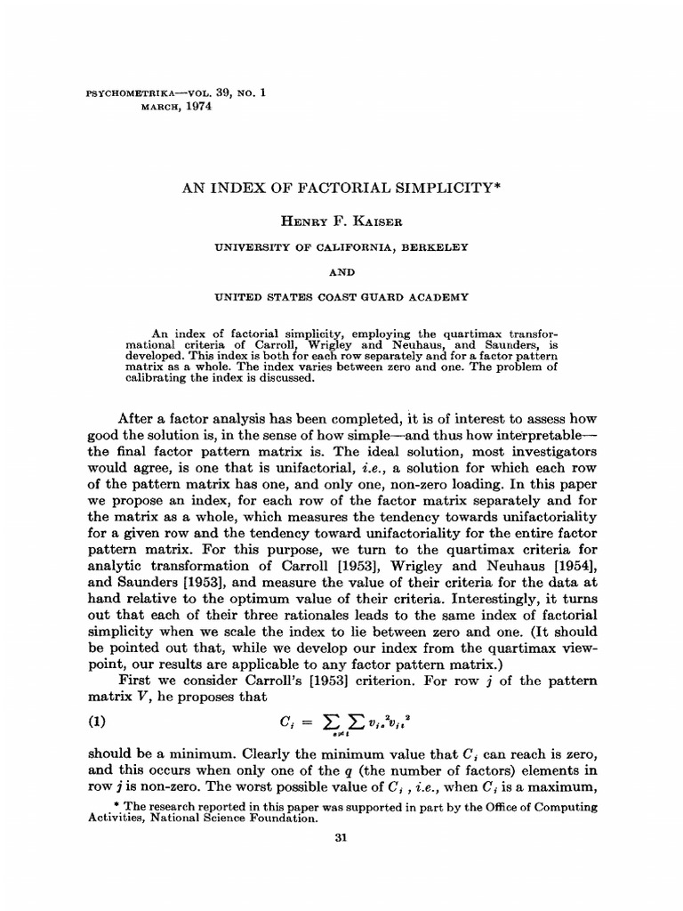 An Index of Factor Simplicity PDF | PDF | Maxima And Minima | Factor ...