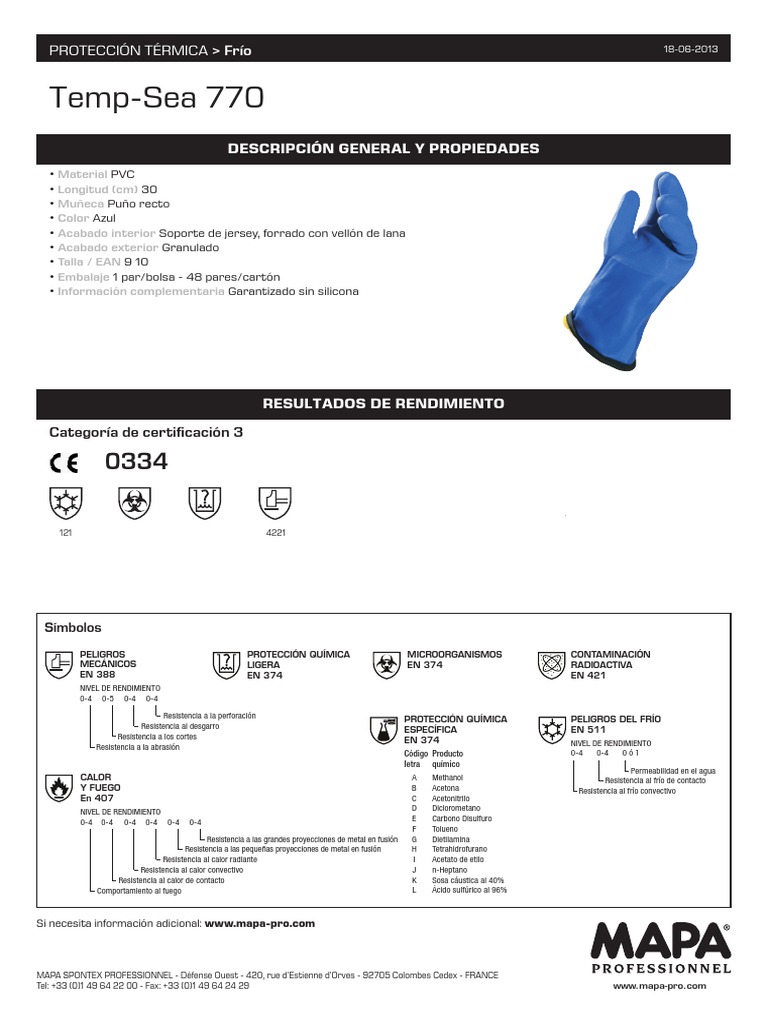 MAPA DataSheet Temp-Sea 770 Es-Es | PDF | Guante | Petróleo