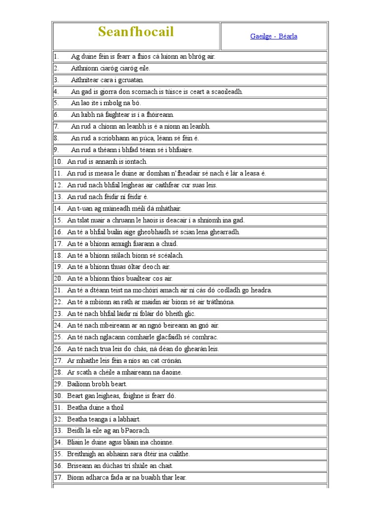 200 Seanfhocal Gaeilge Amháin | PDF