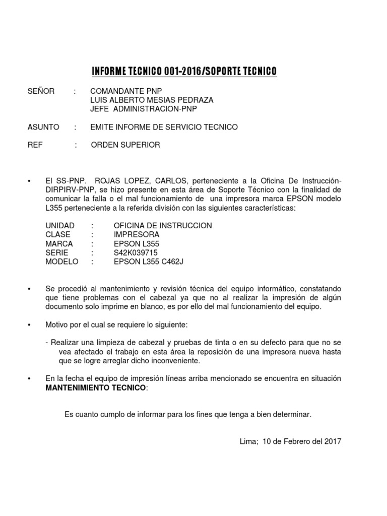 Informe Tecnico 001 | PDF