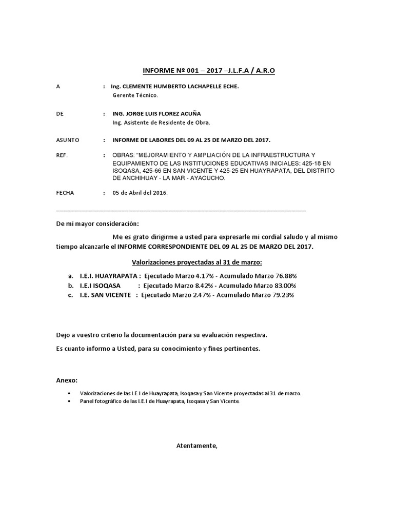 INFORME - Entrega de Cargo | PDF