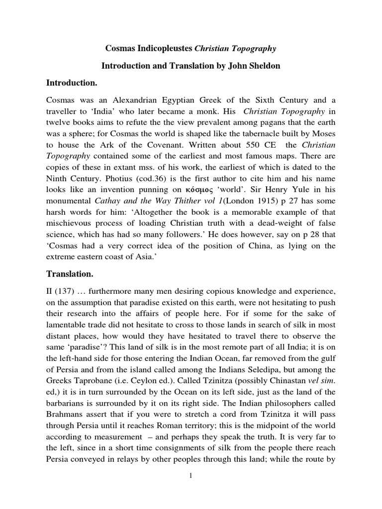 Cosmas Indicopleustes Christian Topography by John Sheldon | PDF ...
