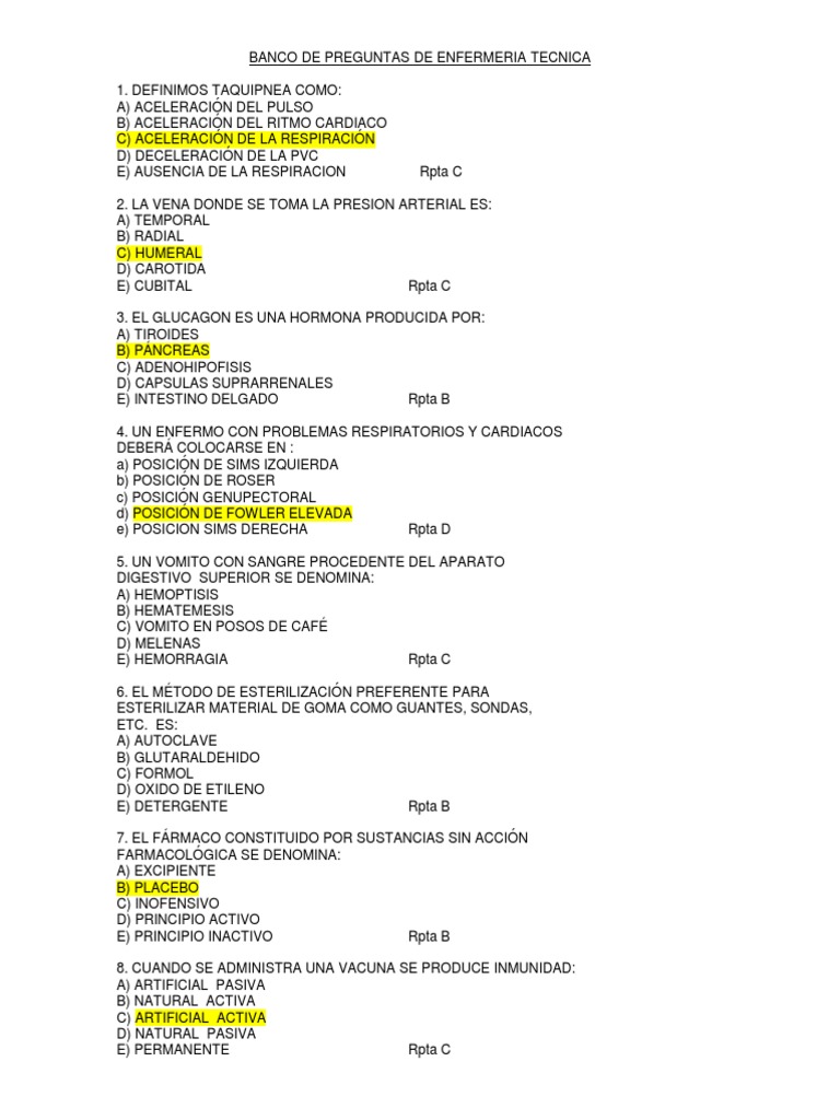 Preguntas Clave para Enfermería | PDF | Inyección (medicina) | Especialidades Medicas