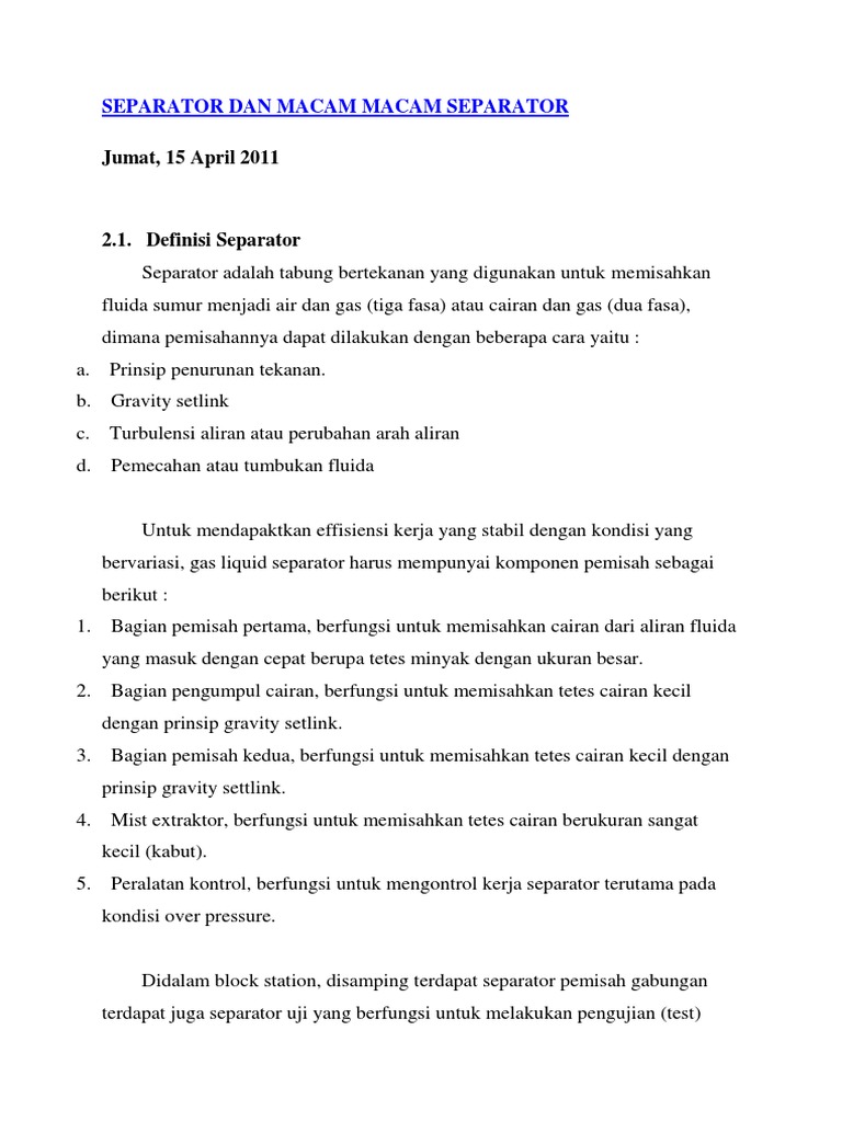 Separator Dan Macam Macam Separator | PDF