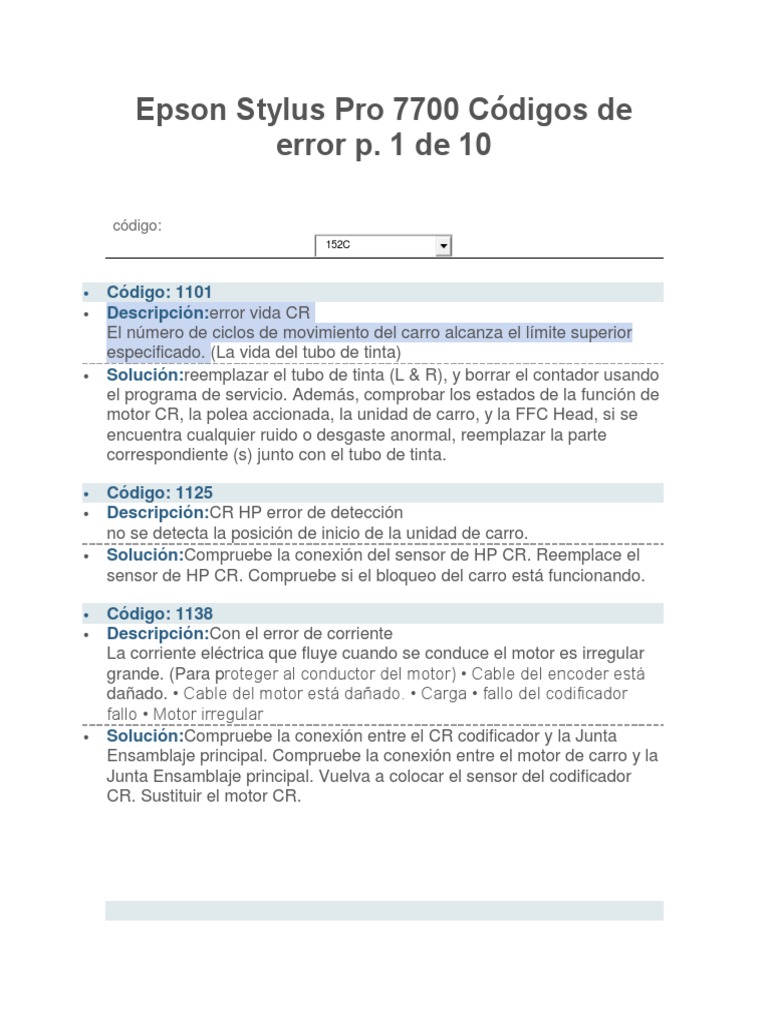 Análisis de códigos de error y soluciones para el Epson Stylus Pro 7700 ...
