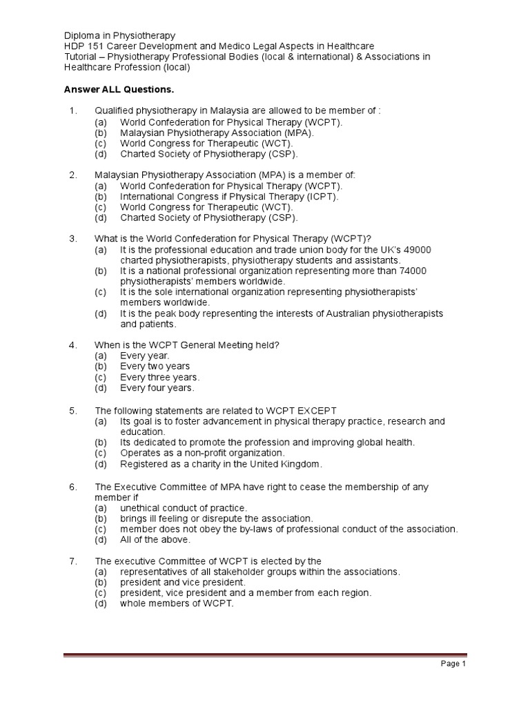 Tutorial 3 - PT Prof. Bodies & HC Assoc. | PDF | Physical Therapy ...