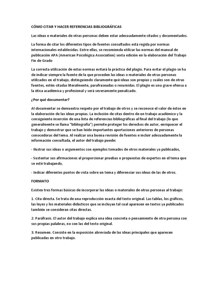 Cómo Citar y Hacer Referencias Bibliográficas | PDF | Comillas | Plagio Cómo Citar y Hacer Referencias Bibliográficas | PDF | Comillas | Plagio