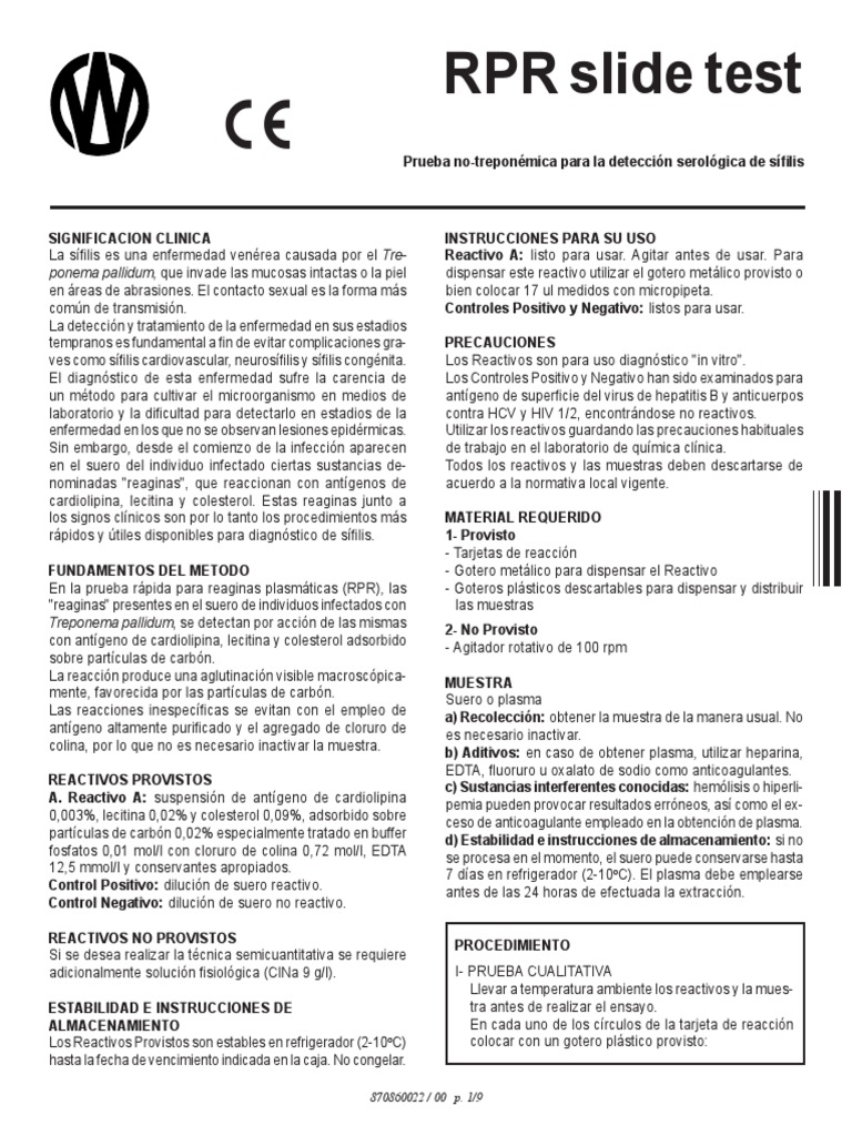 RPR Slide Test SP | PDF | Infección | Biología