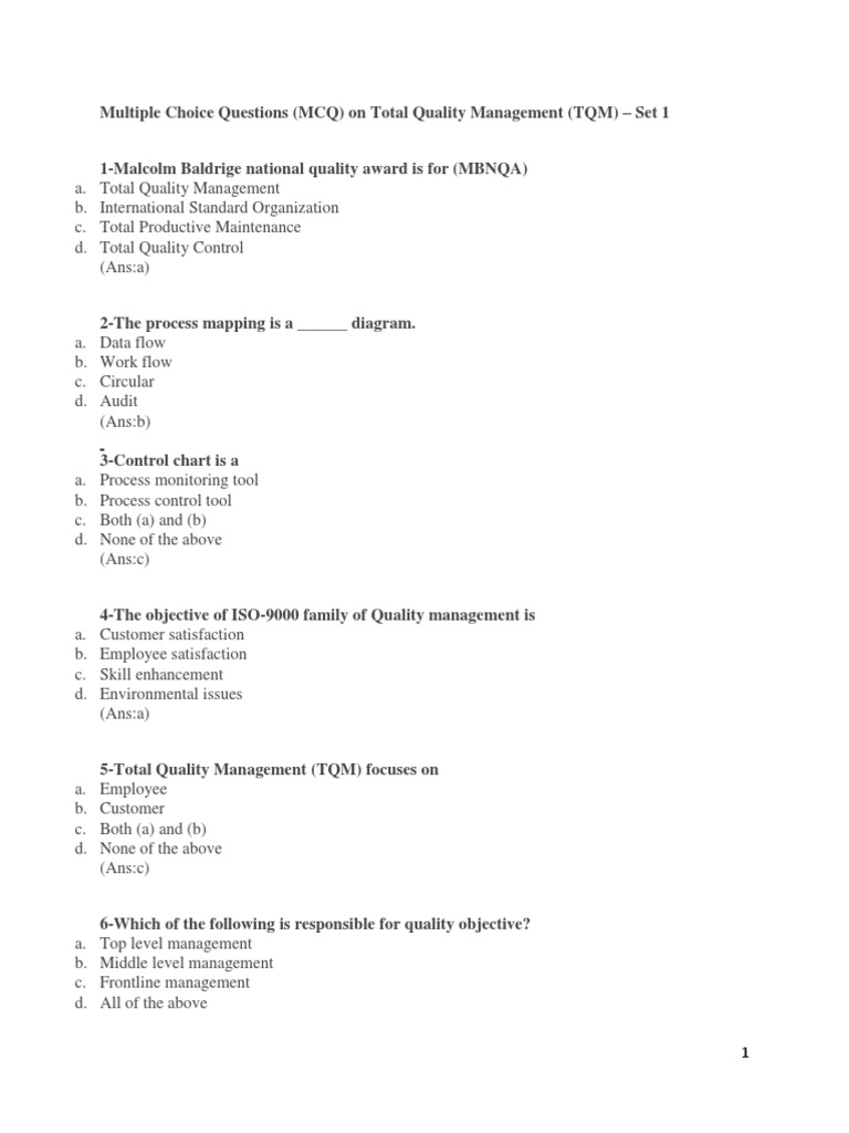 Mcqs of TQM | PDF | Quality Management | Competence (Human Resources)