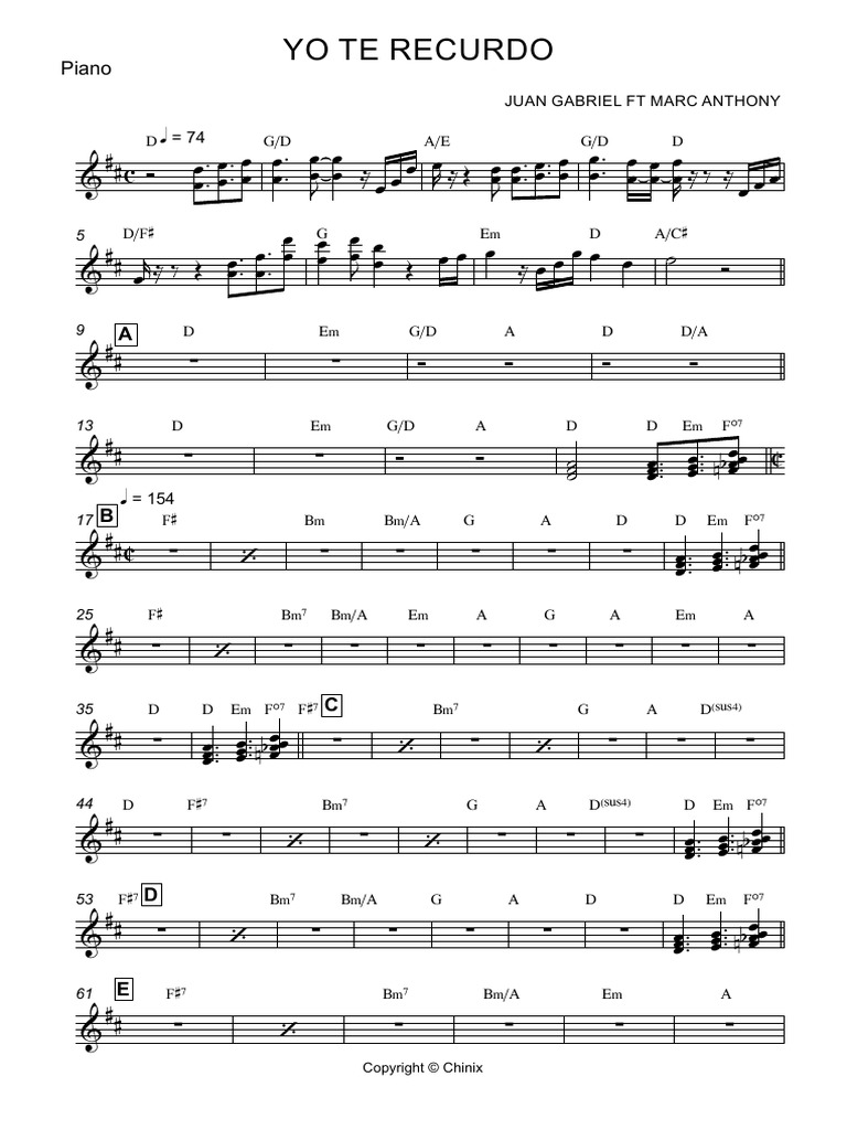 Yo Te Recuerdo - Piano | PDF