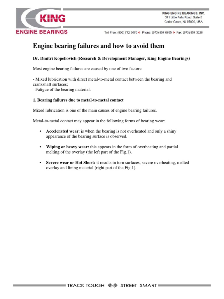 Engine Bearing Failures and How To Avoid Them PDF | PDF | Bearing ...