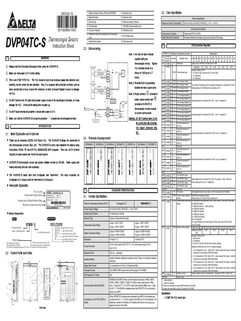 DVP04TC-S Thermocouple Module Guide | PDF | Thermocouple | Bit Rate